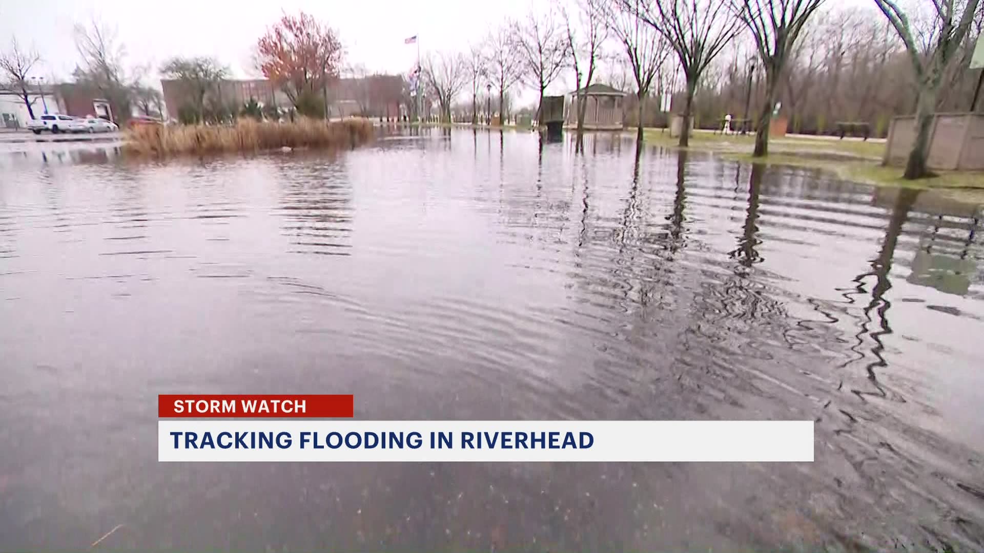 Heavy rain from storm floods roadways in Riverhead