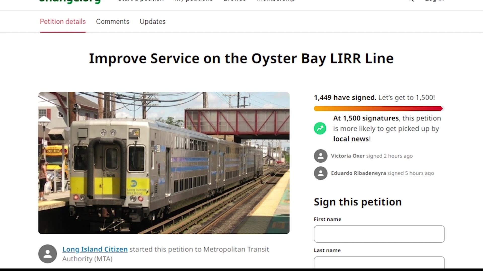 New petition calls for increase in service on LIRR's Oyster Bay line