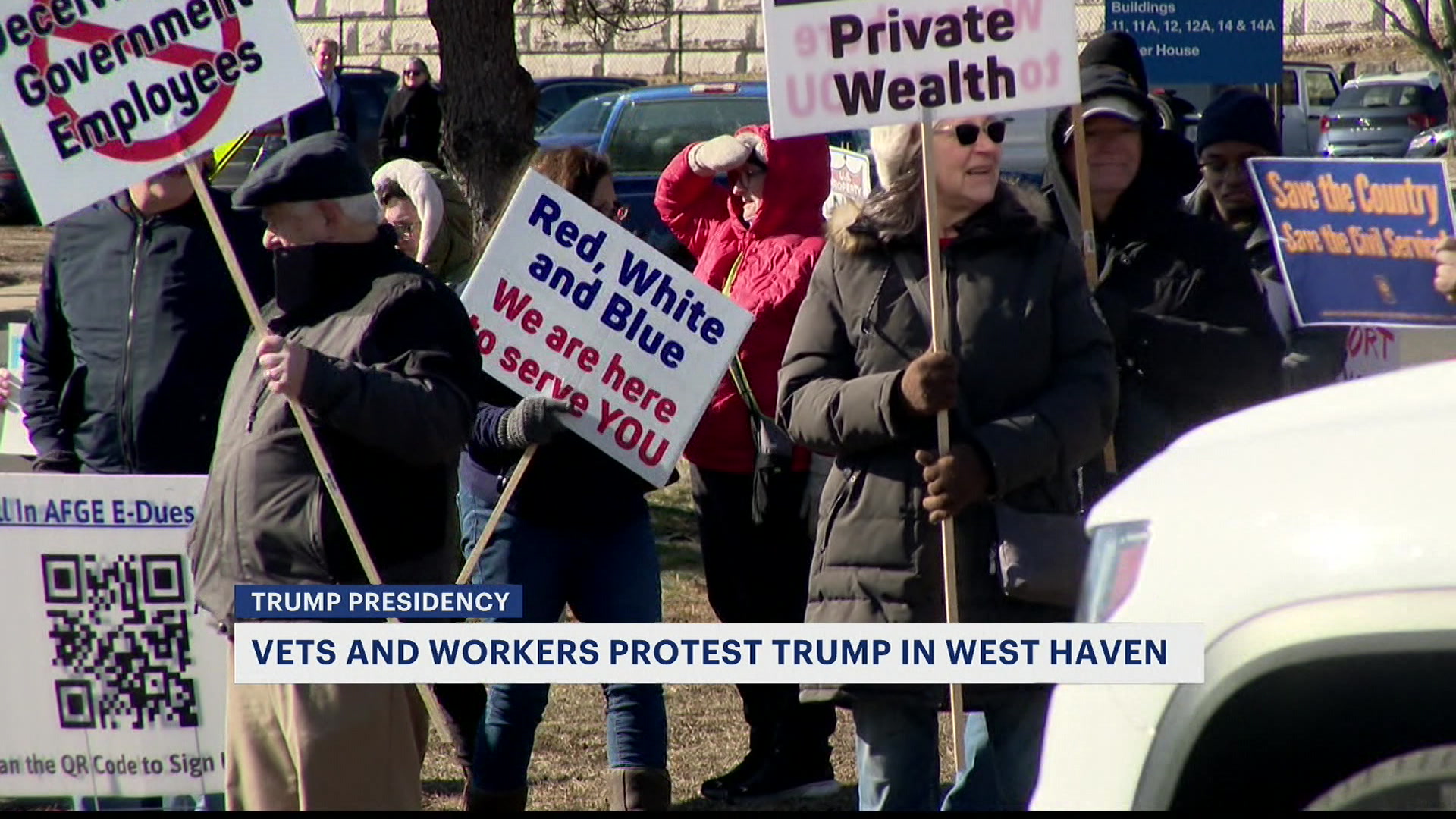 News 12 | Connecticut | Veterans and workers protest Trump cuts outside ...