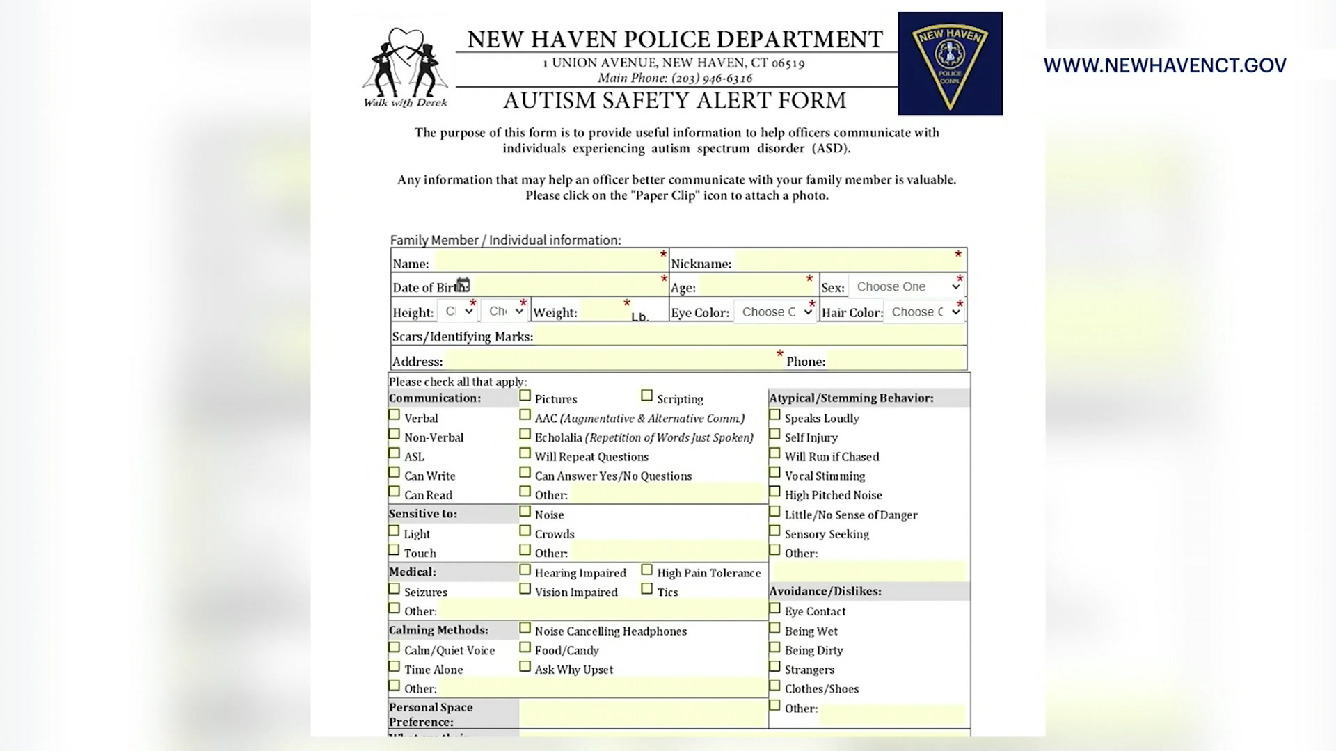 New Haven PD releases form to better serve individuals with ...
