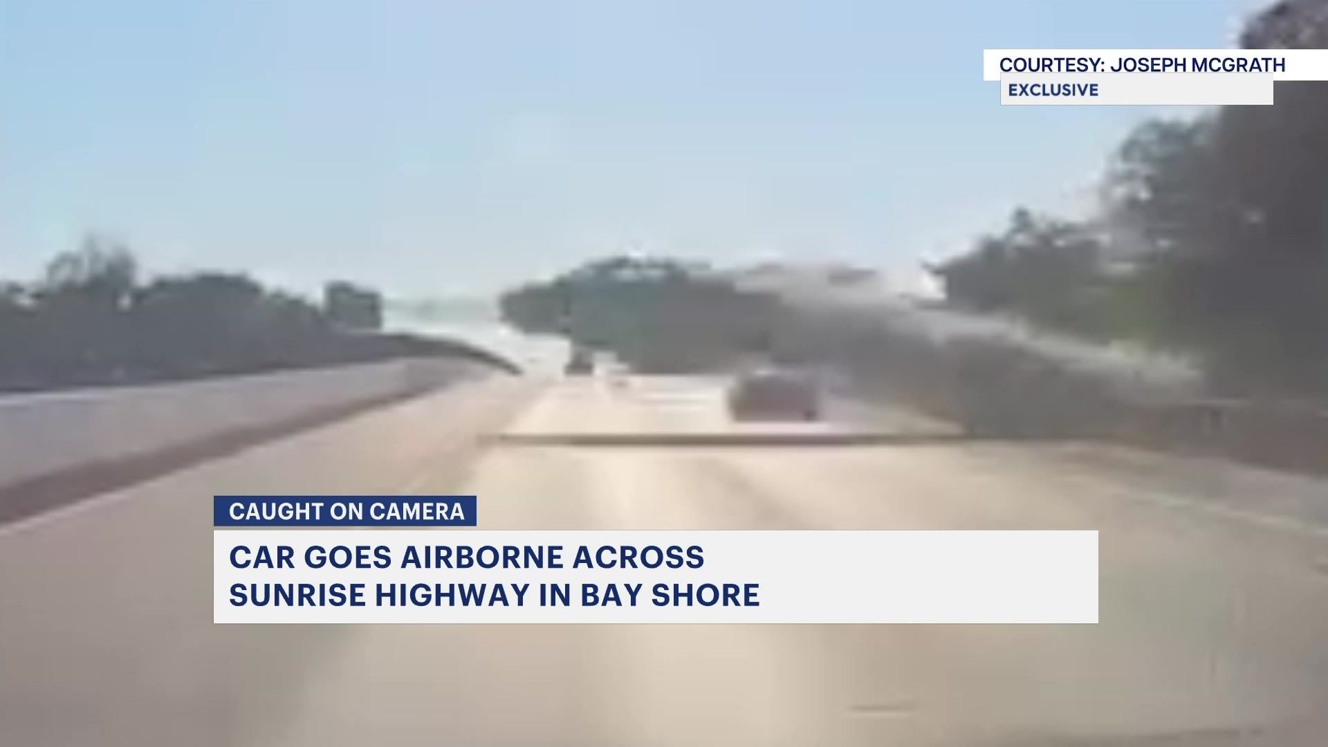 Exclusive: Car goes airborne across Sunrise Highway in shocking dash ...