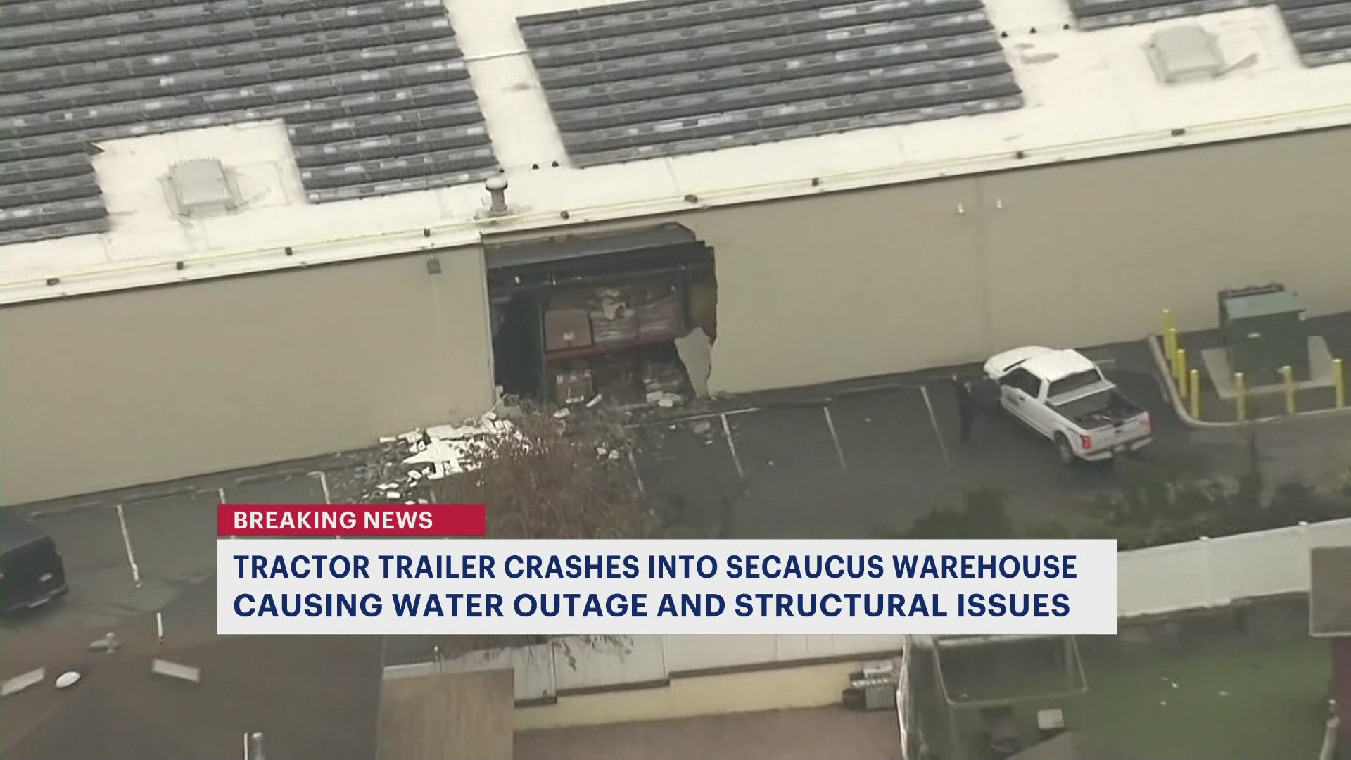 Tractor-trailer crashes into Secaucus warehouse; no injuries
