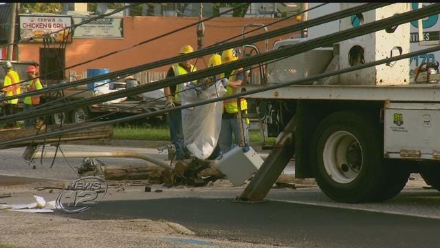 PSEG LI: Cement truck snaps poles in Hicksville, traps driver