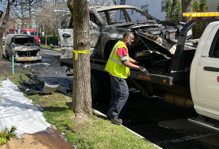 Fire officials: Car fire, fuel tank explosion gut 2 vehicles in White ...
