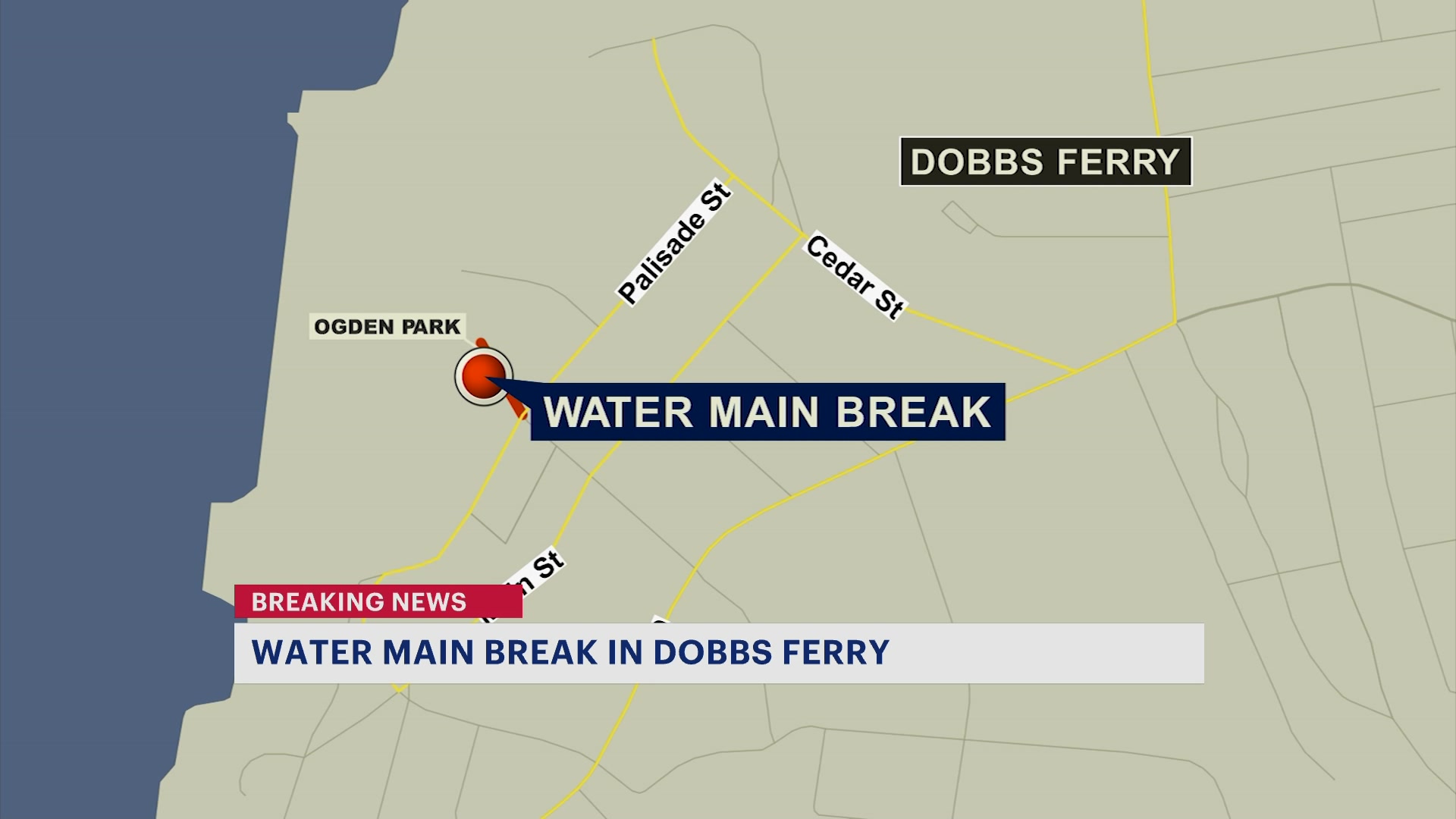 Water main breaks near Waterfront Park in Dobbs Ferry