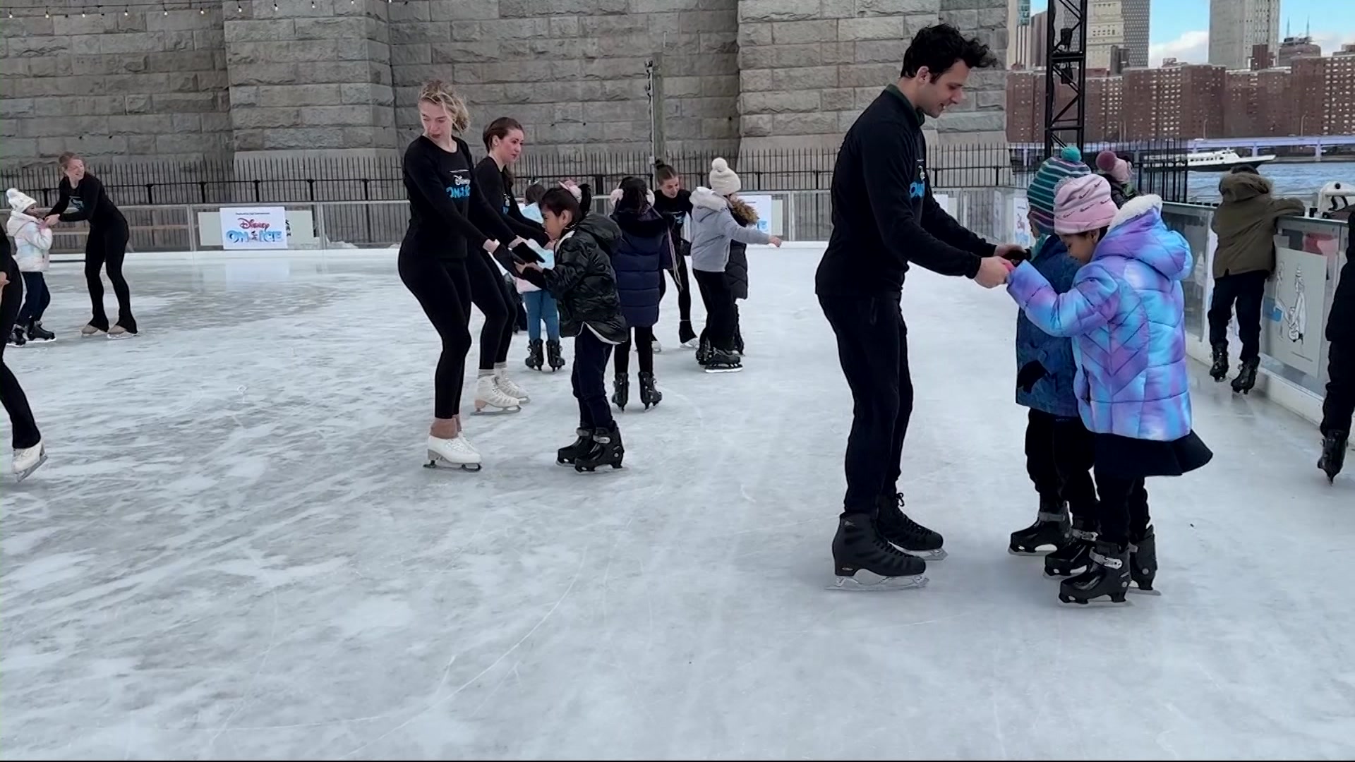 Brooklyn kids get ice skating lesson from Disney on Ice cast
