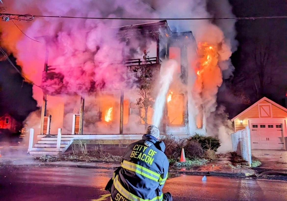 2 firefighters suffer minor injuries during massive house fire in Beacon