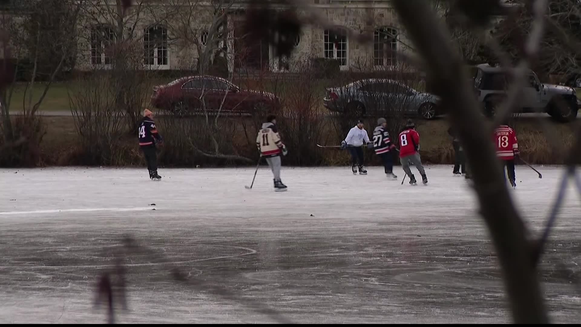 Families flock to Brightwaters to enjoy winter activities on frozen lake