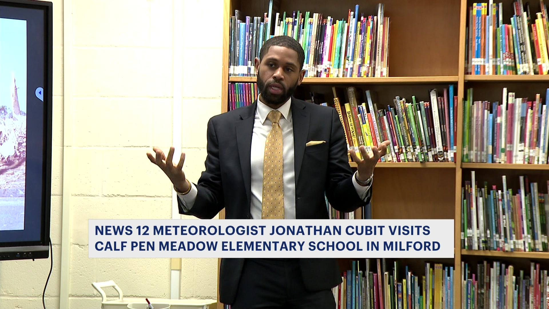 Jonathan Cubit visits students at Calf Pen Meadow Elementary School