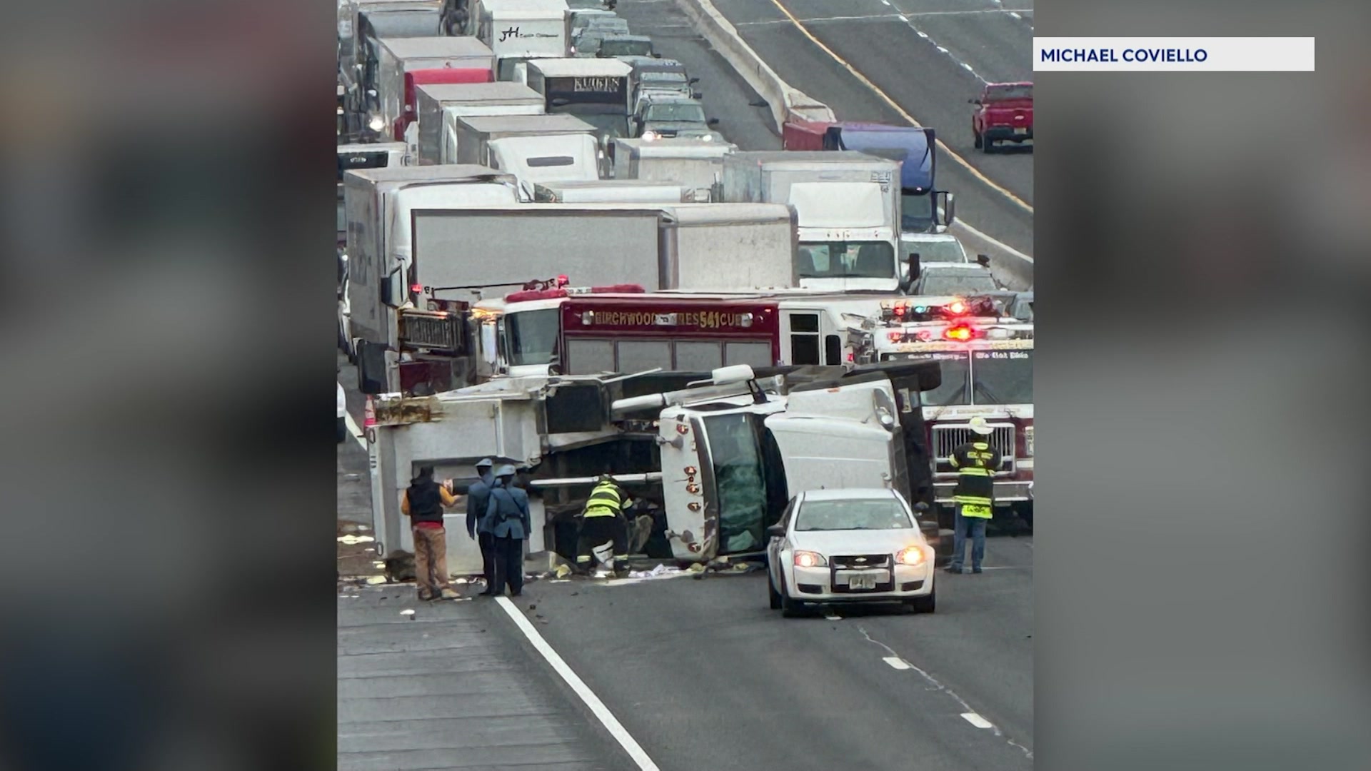 Police: Truck flips following crash on Route 80 in Rockaway