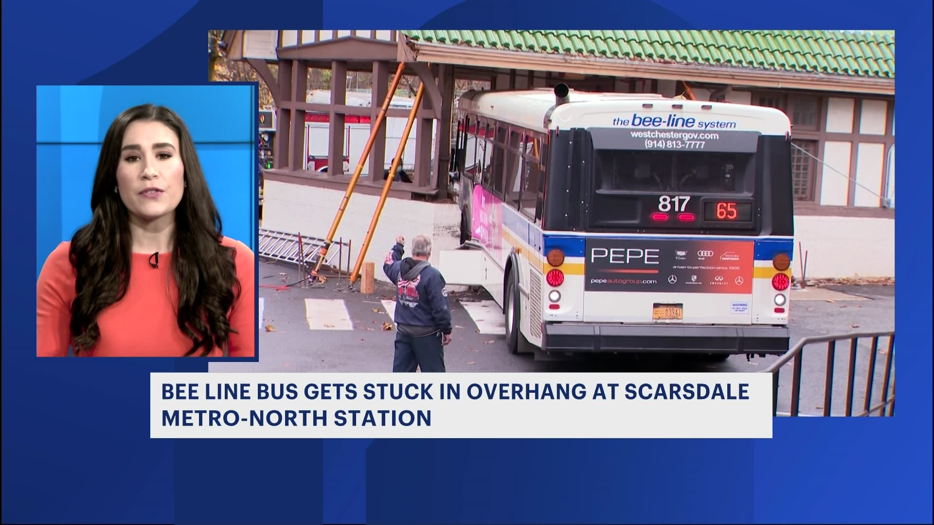 Bee-Line bus crashes into old ticket office at Scarsdale train station
