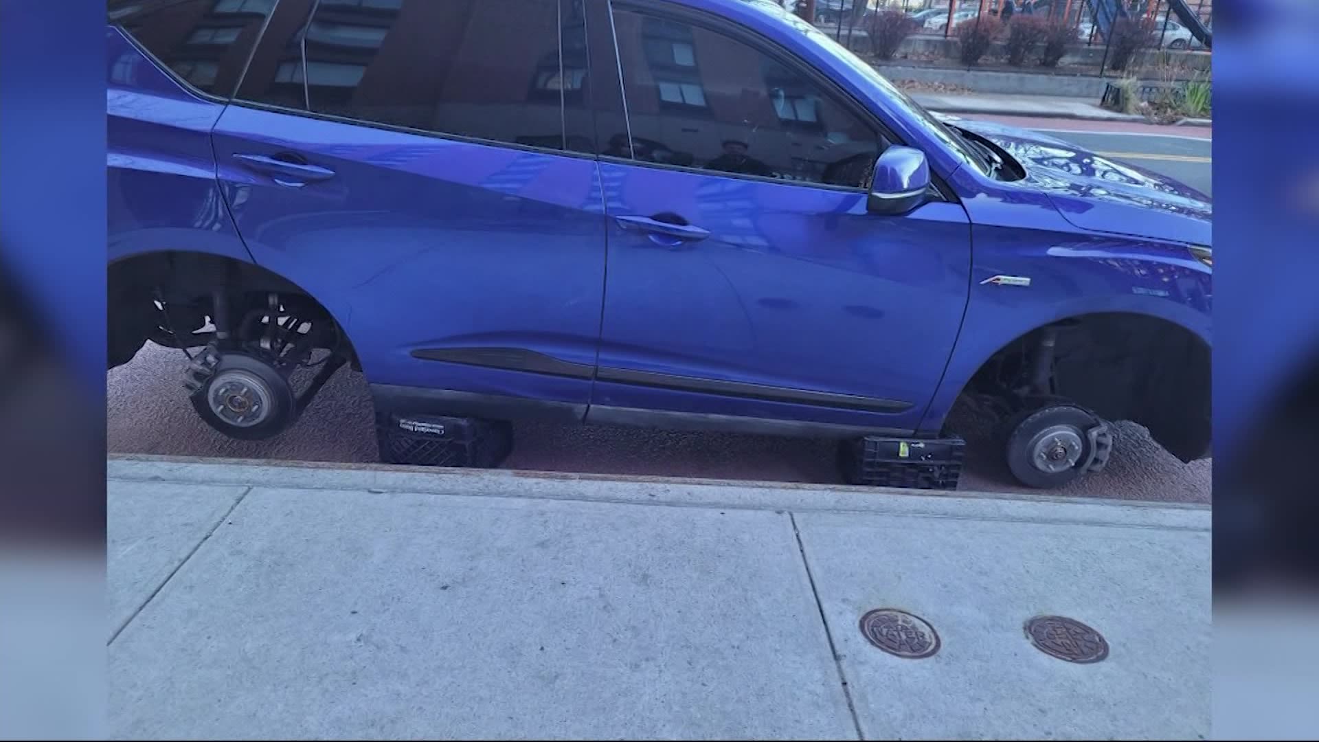 Victim raising awareness of thieves taking car wheels and rims in community