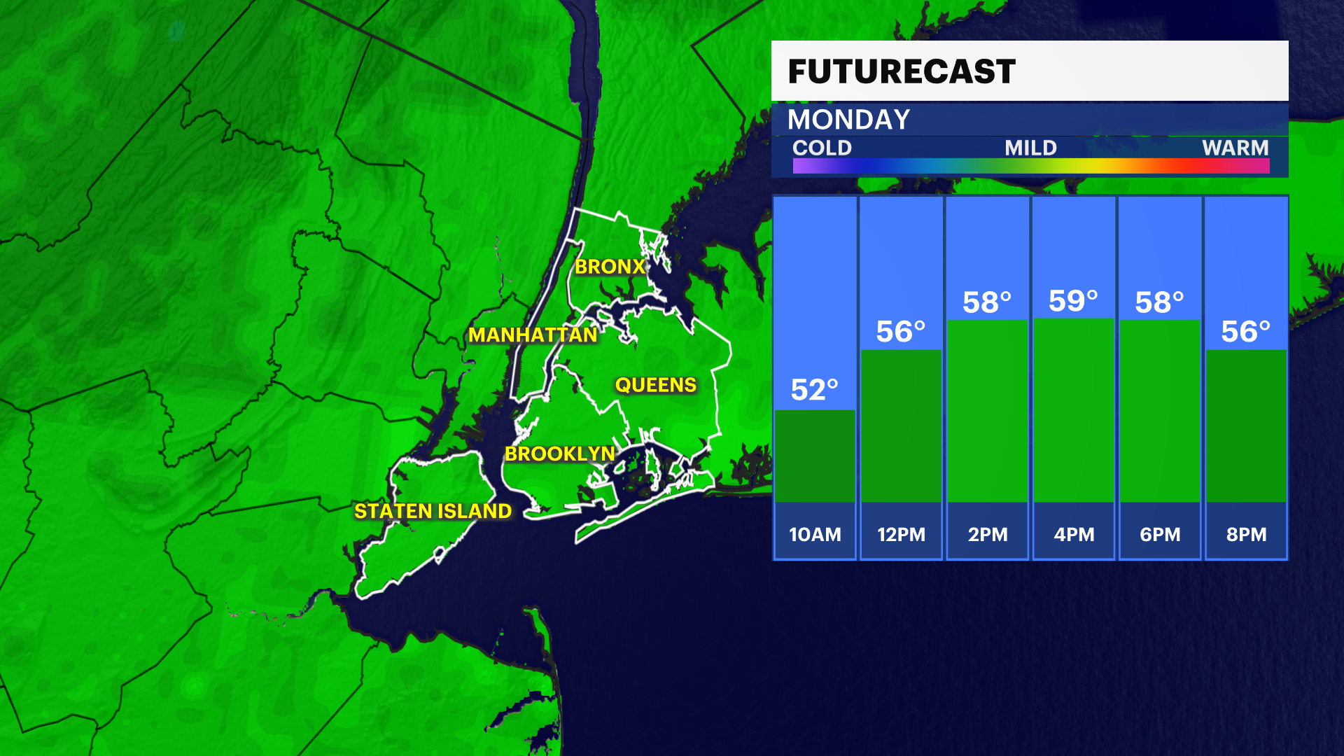 Cool and cloudy Monday in New York City