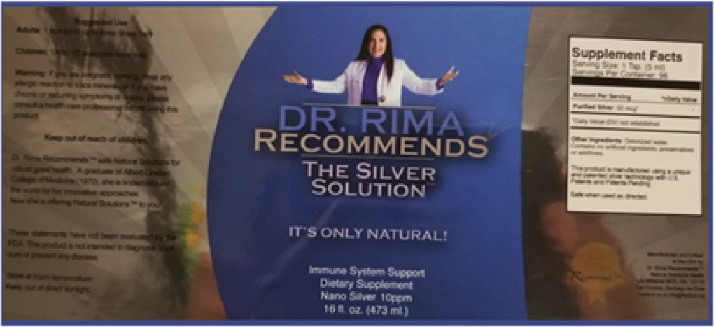 Recall Alert: Dr. Rima Recommends Nano Silver dietary supplement