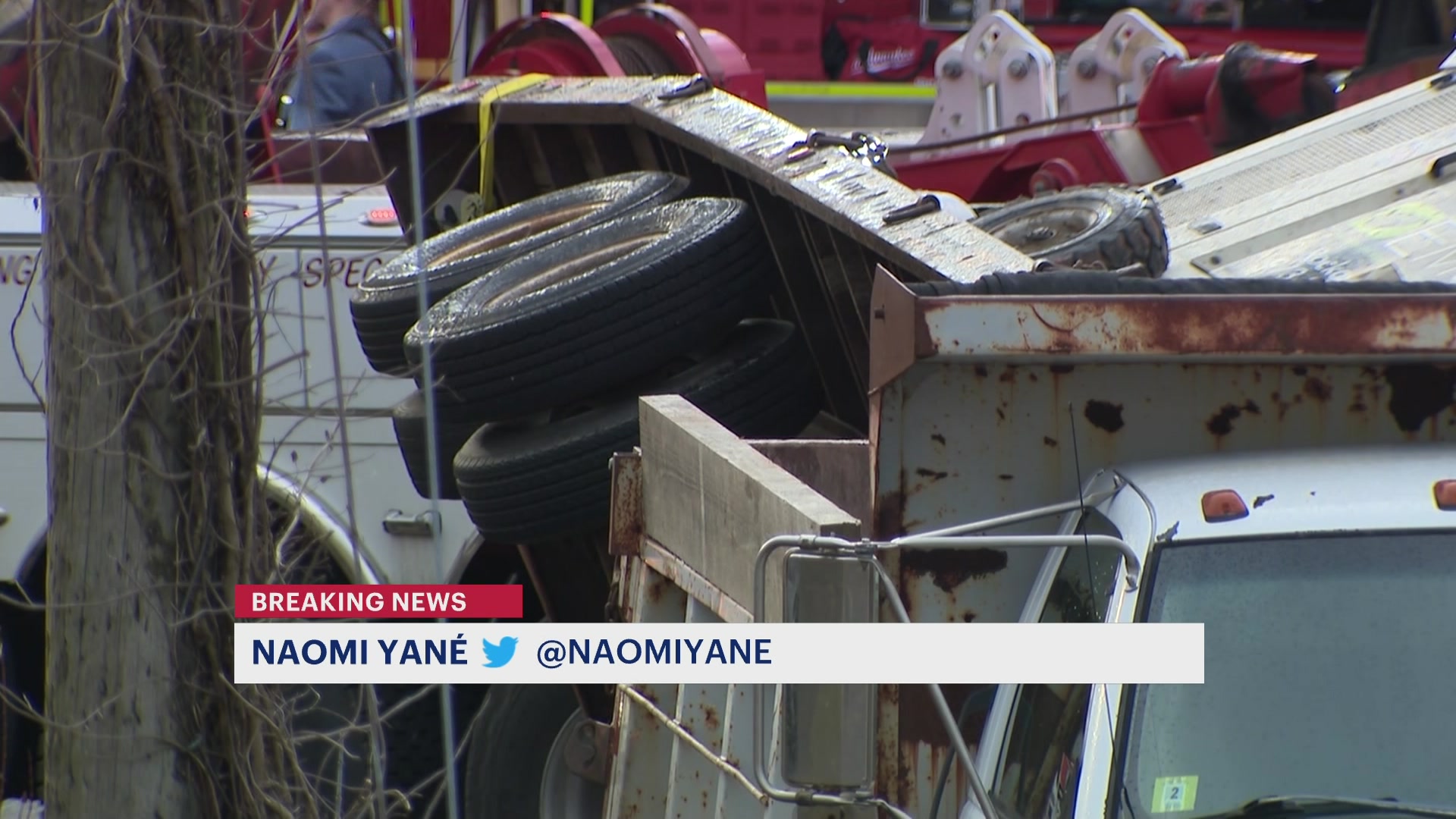 News 12 | New Jersey | Piece Of Heavy Equipment Falls Off Dump Truck ...