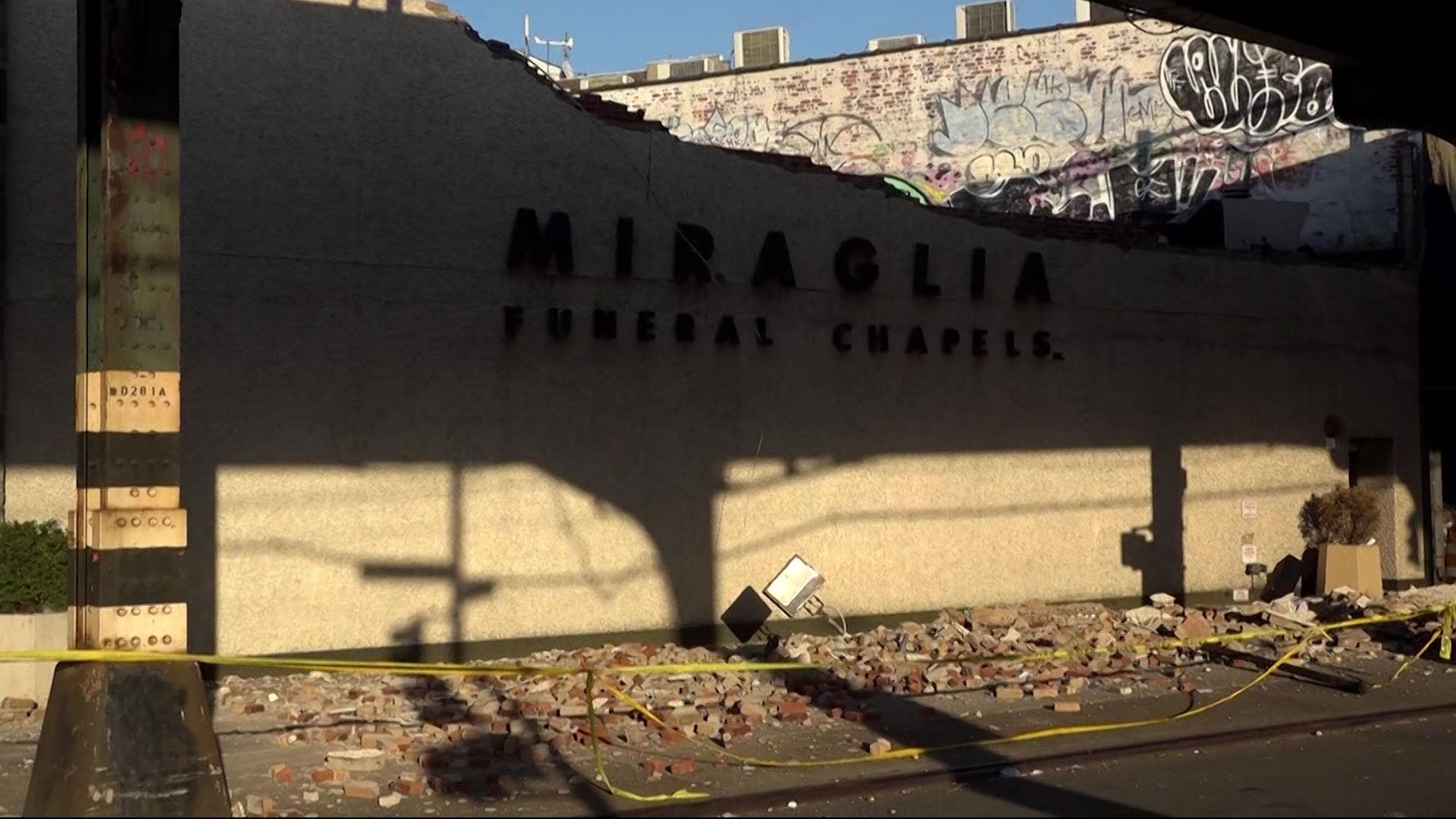 DOB: Partial wall collapse at front of Brooklyn funeral home