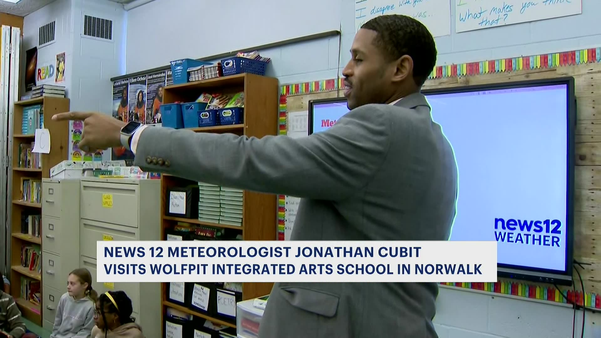 Jonathan Cubit visits students at Wolfpit Integrated Arts School in Norwalk