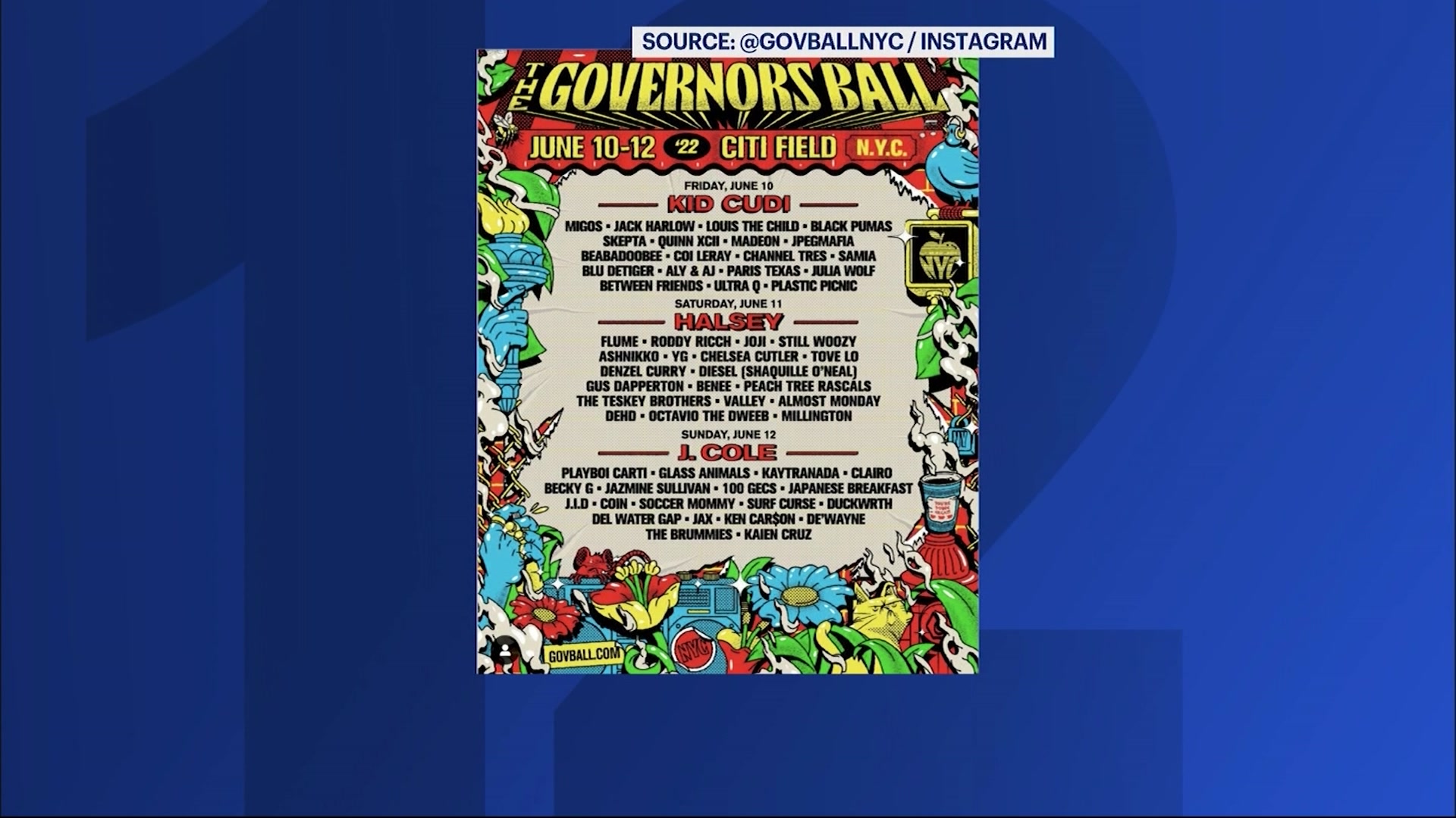 J. Cole, Halsey, Kid Cudi headline Governors Ball Music Festival