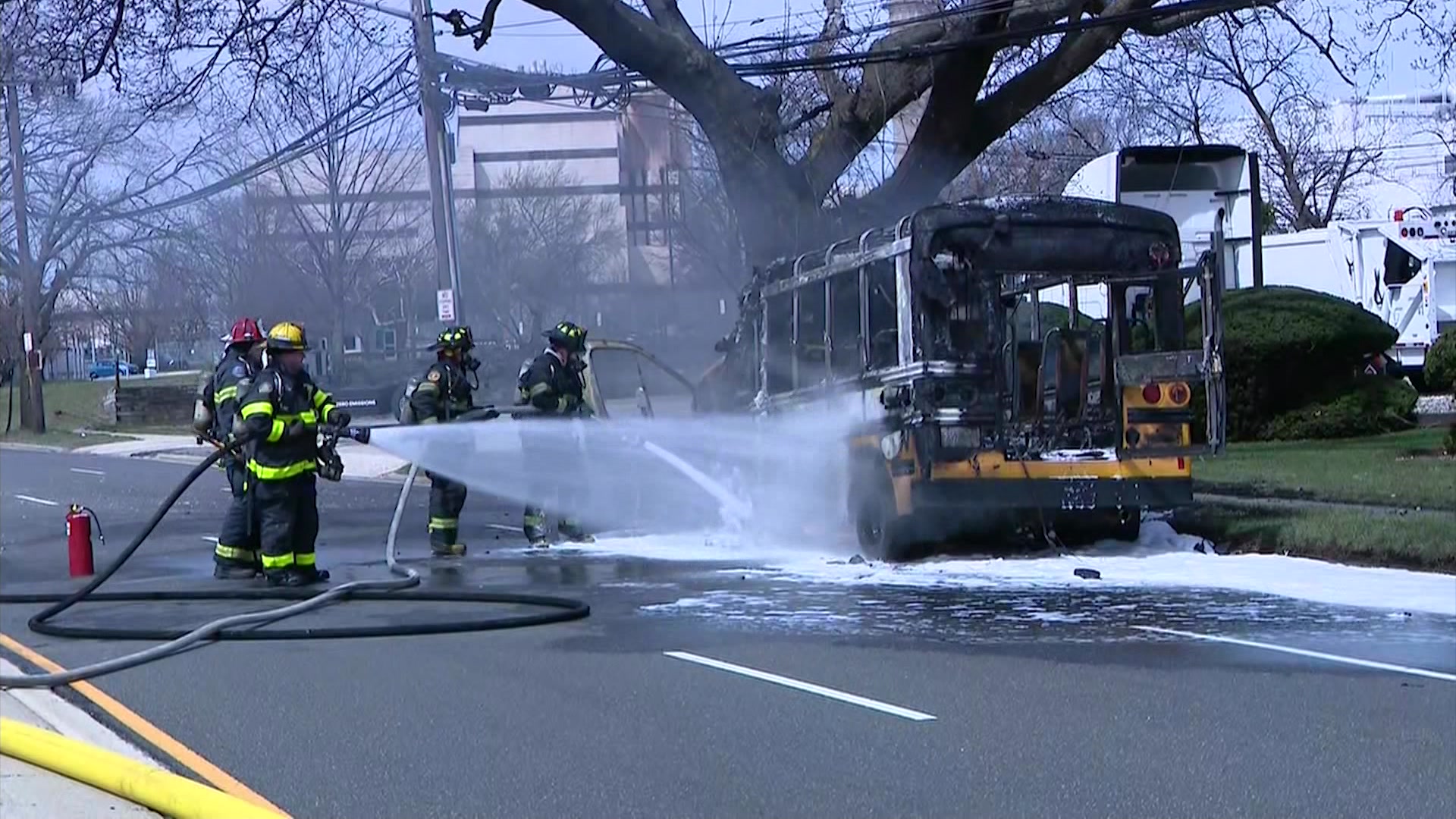 Officials: Fire torches school bus; no injuries reported