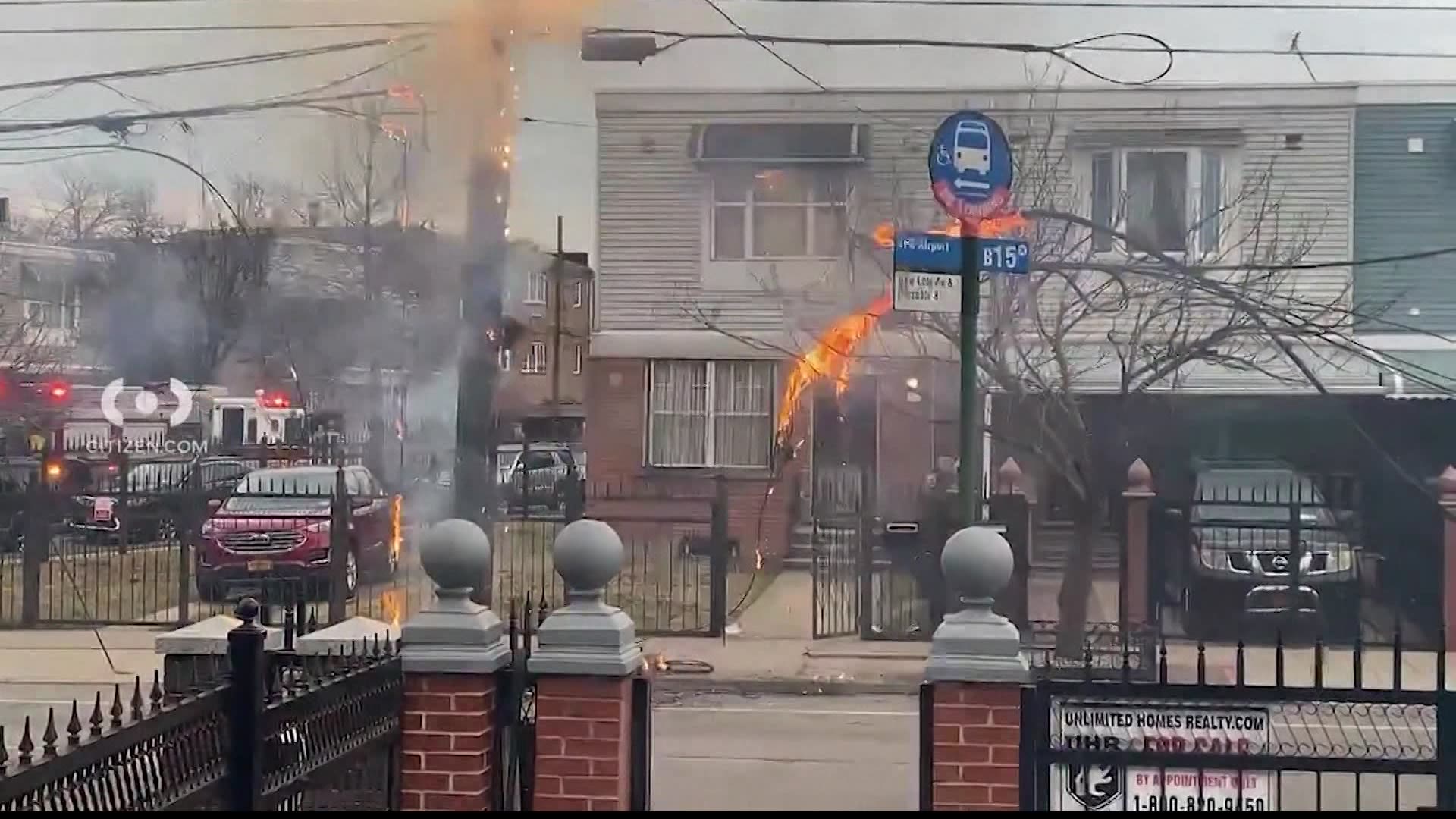 Transformer utility pole fire knocks out power for dozens in East New York