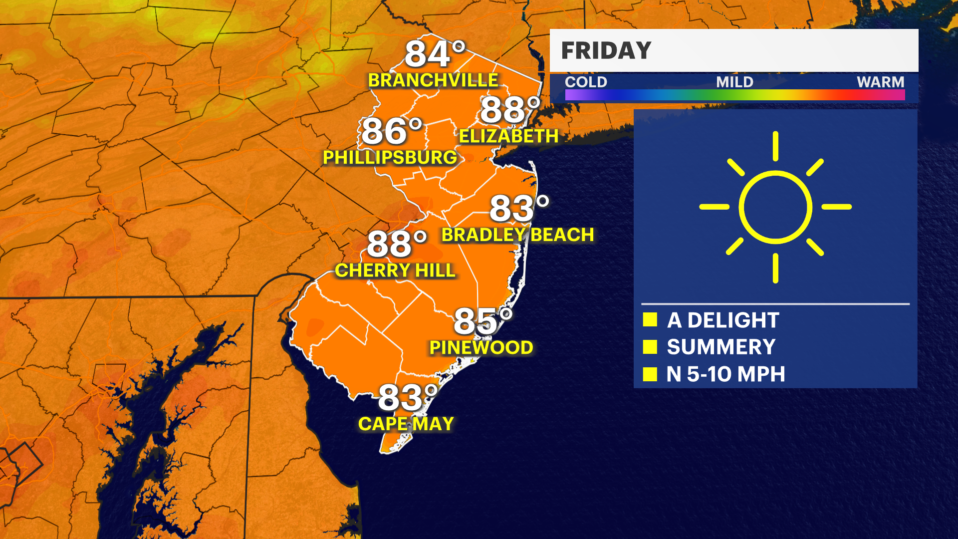 Cooler temps overnight; sunny and warm Friday ahead for New Jersey