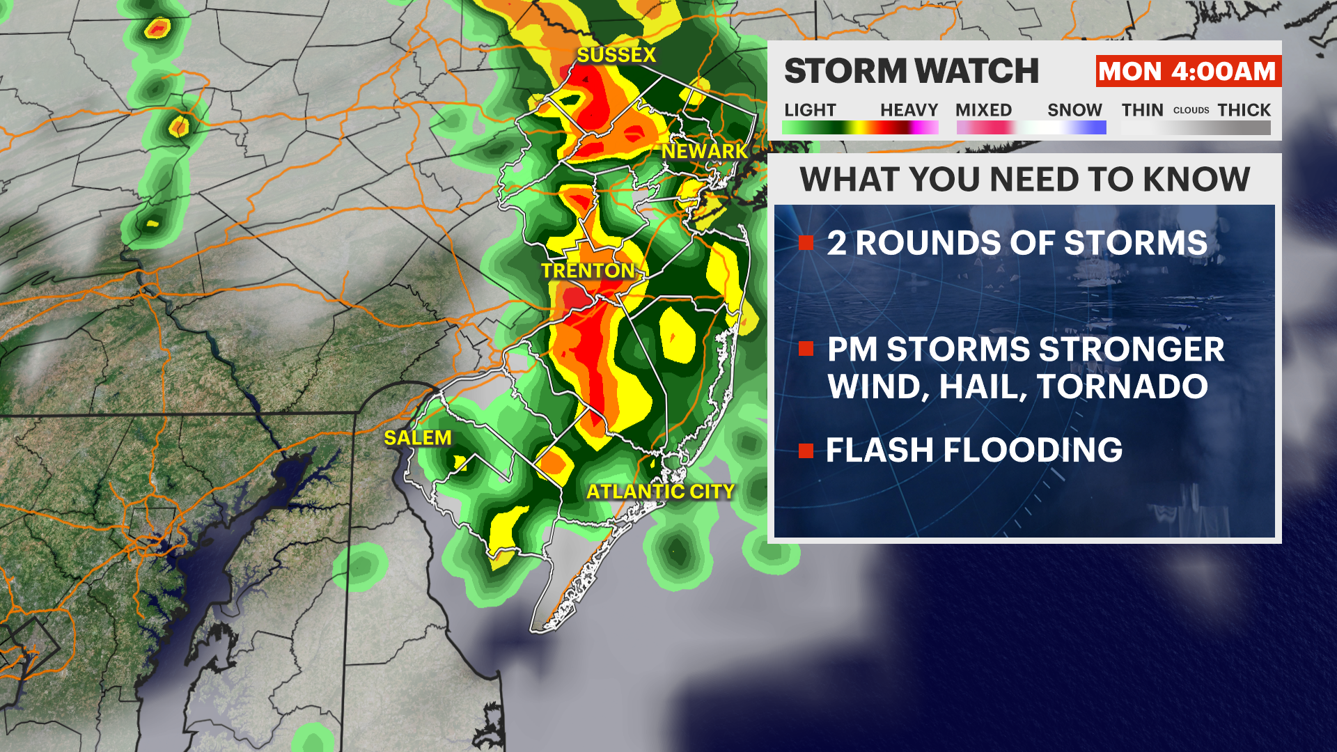 STORM WATCH: Severe weather late Monday in New Jersey