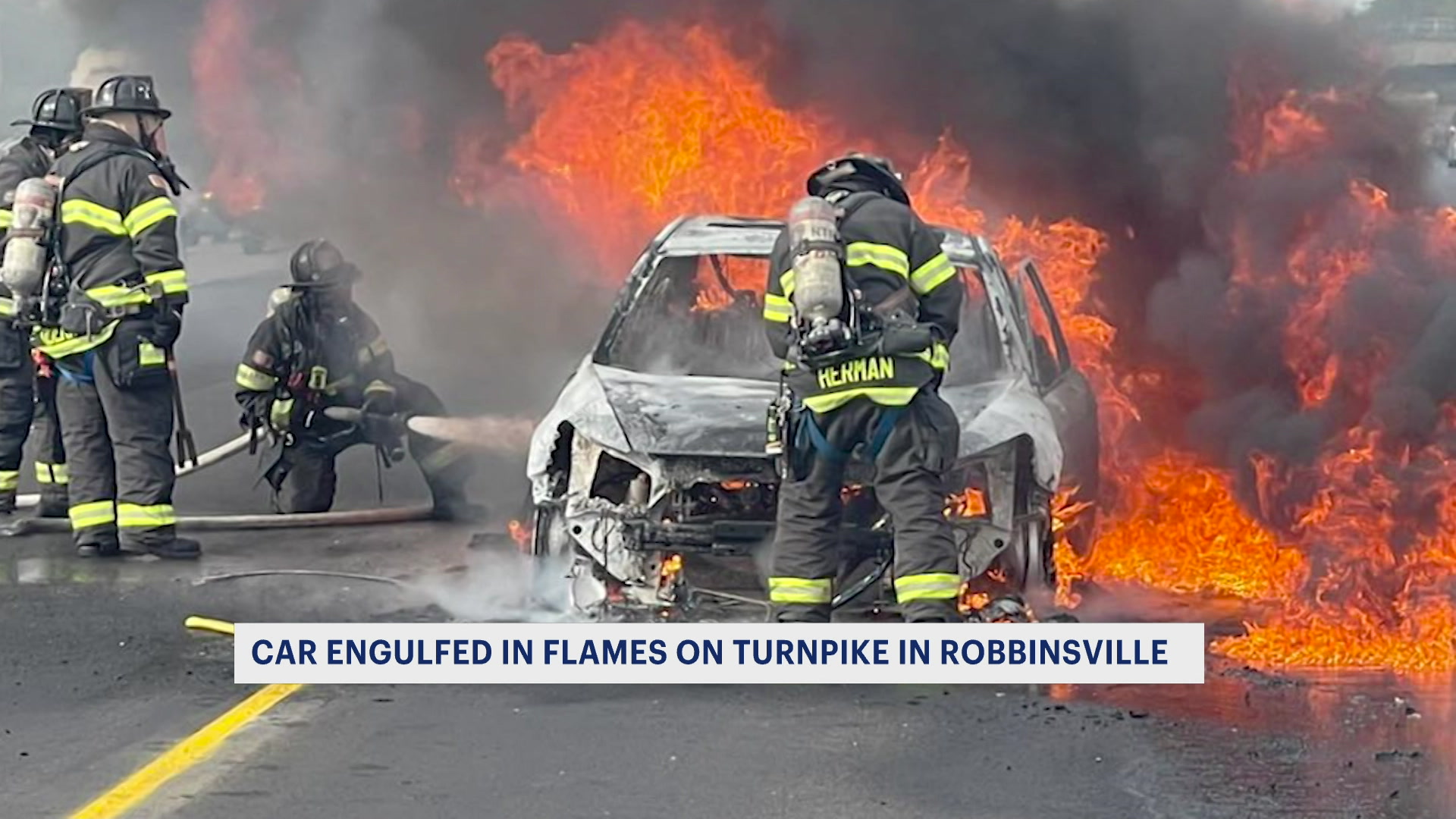 Fuel tank rupture sparks fire on Turnpike in Mercer County