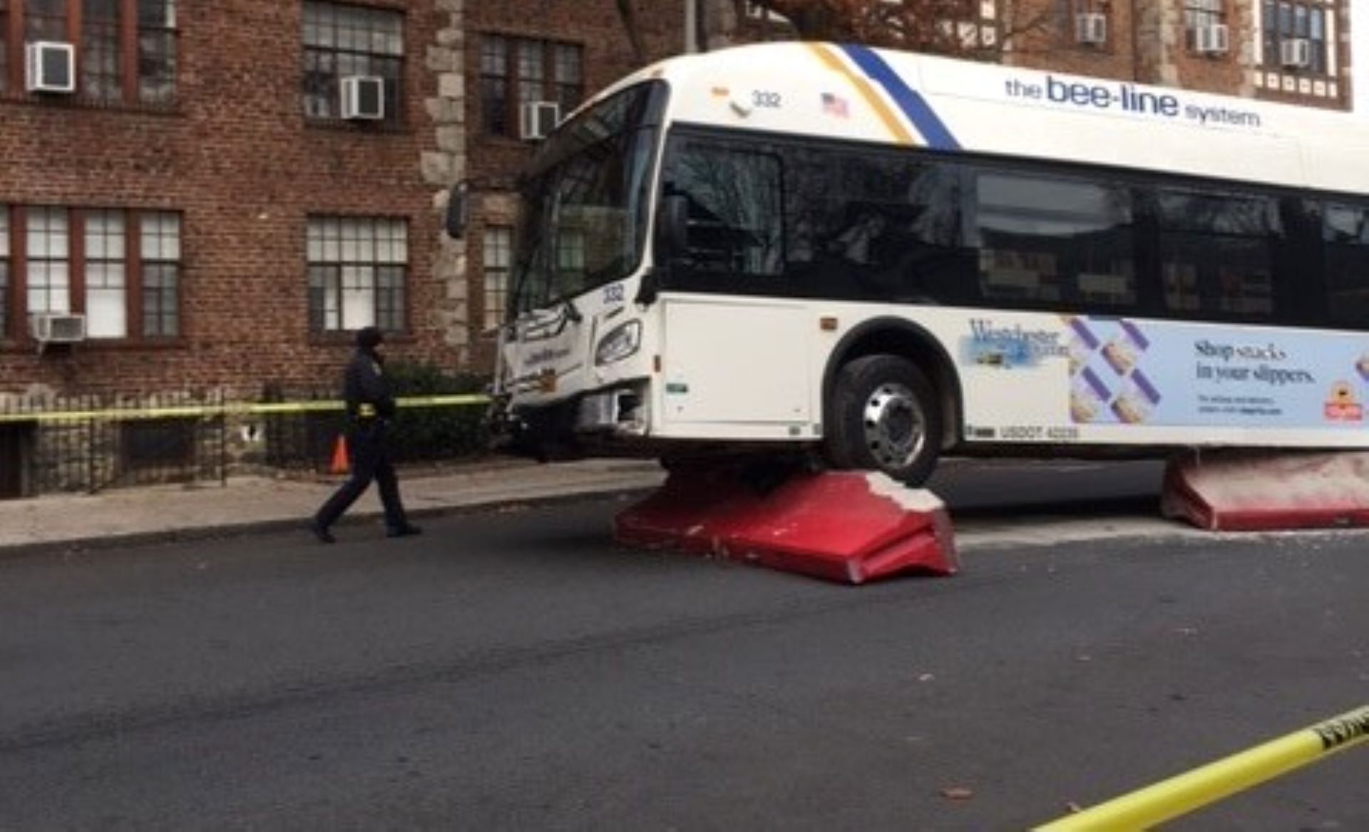 Bee-Line bus crash crashes into barriers on busy Pelham street