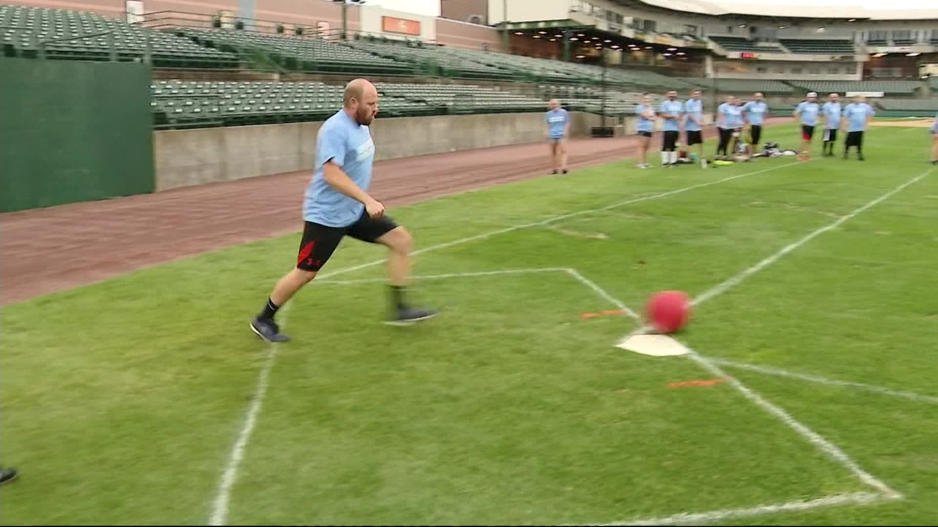 Just for kicks: Kickball league takes over Ducks stadium after season ...