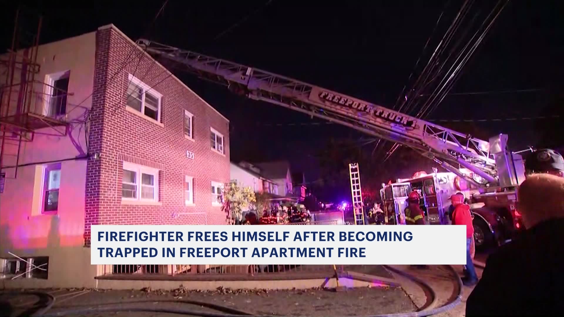 Firefighter frees himself after becoming trapped in Freeport apartment fire