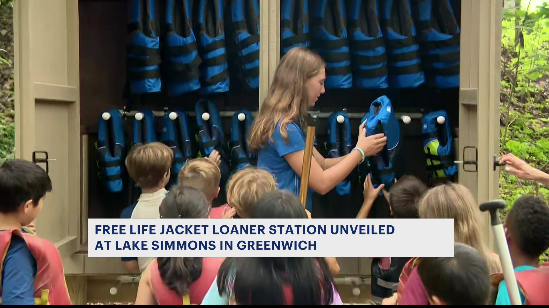 Free life jacket station unveiled at Lake Simmons in Greenwich