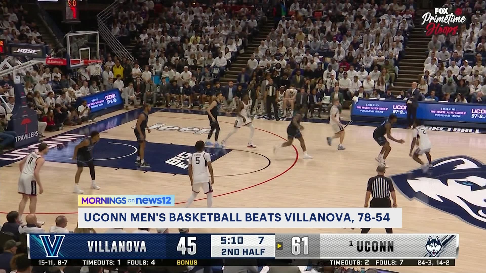 No. 1 UConn Huskies men's basketball defeats Villanova Wildcats