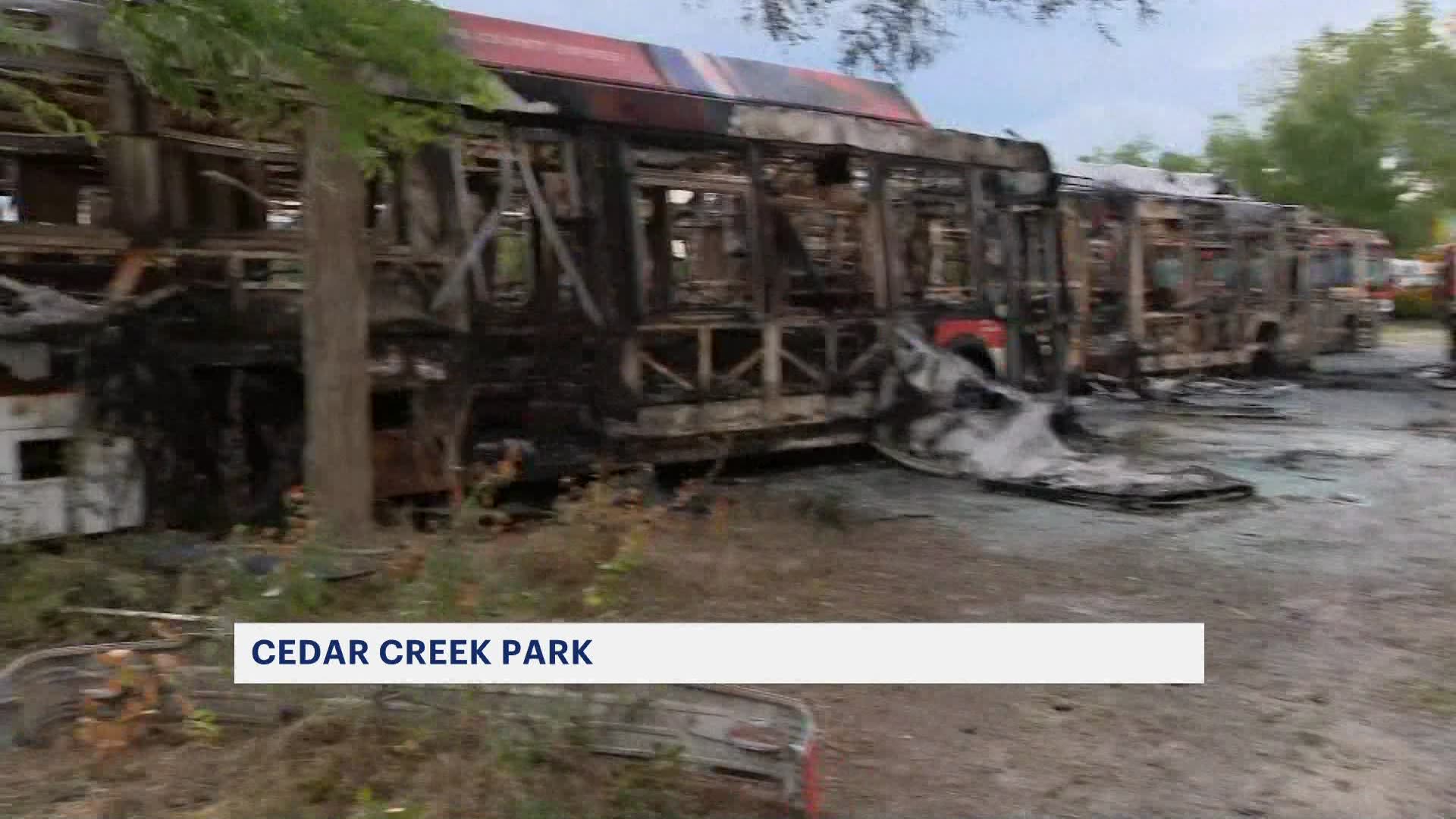 Police: 2 men set fire to NICE bus at Cedar Creek Park, causing 10 ...